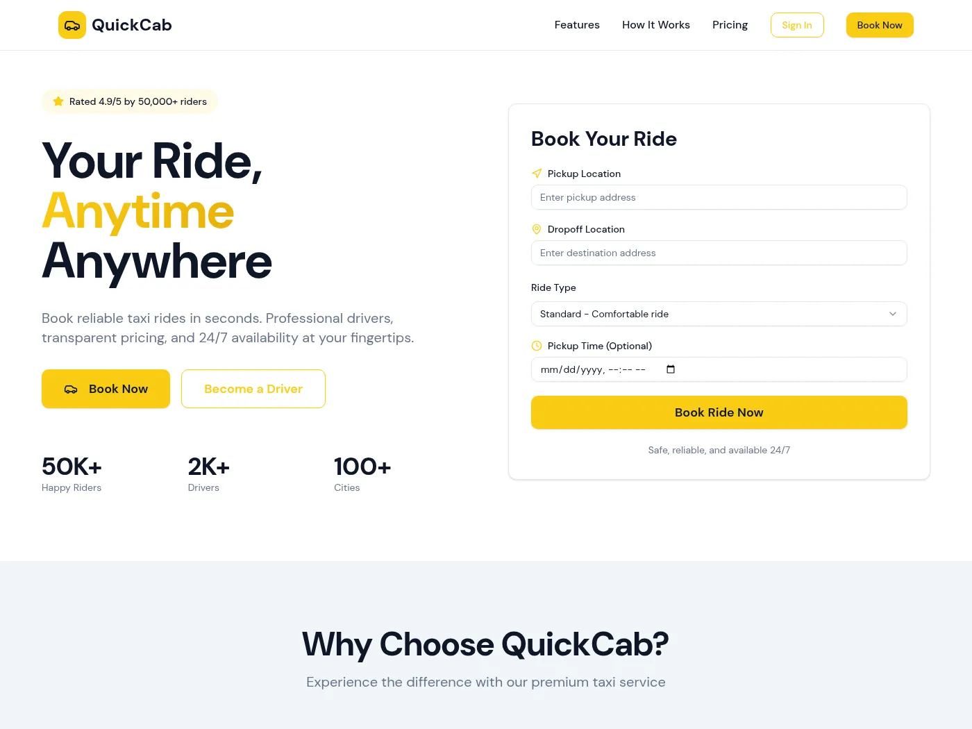 QuickCab - Modern Taxi Booking Platform
