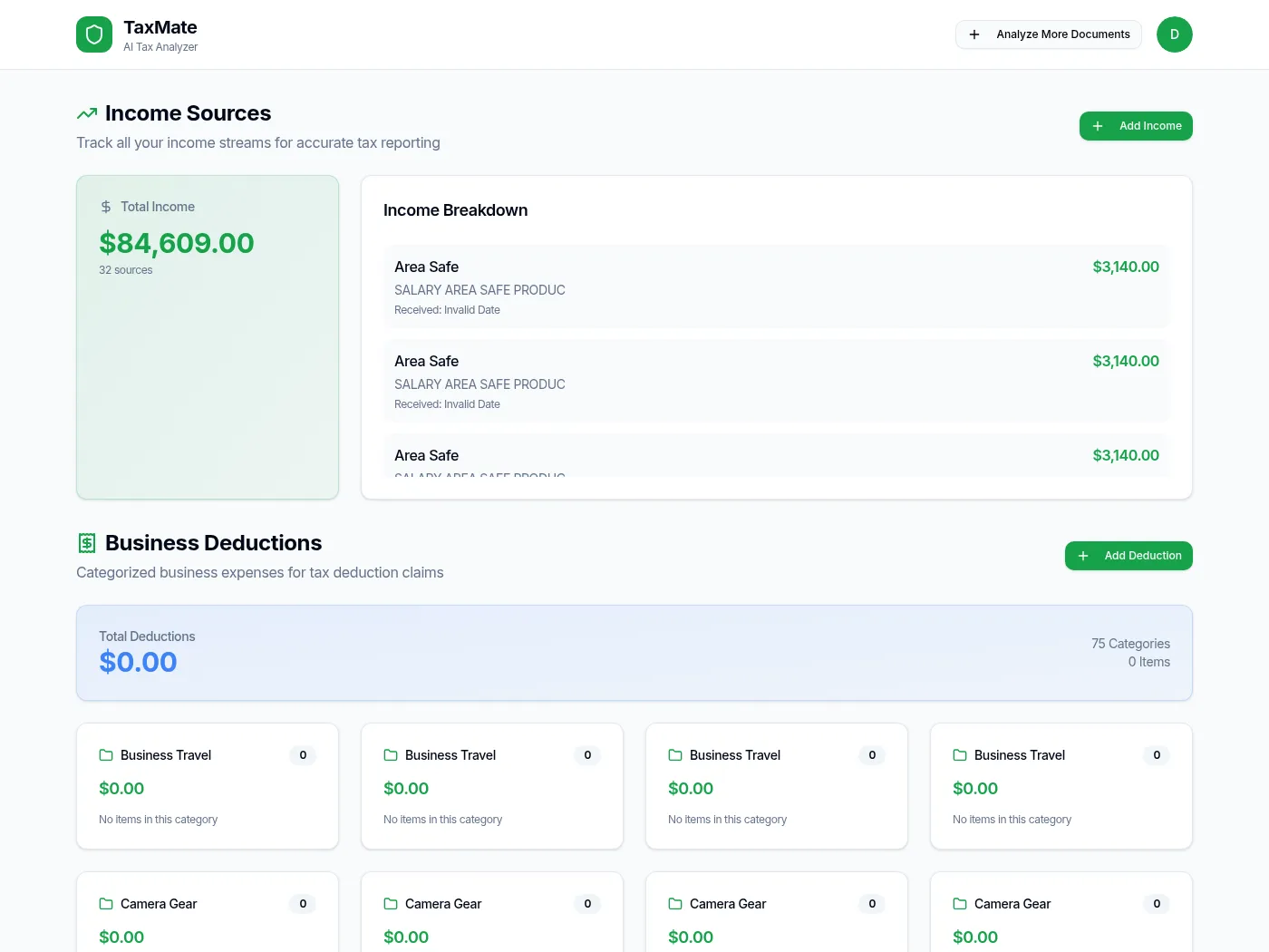 TaxMate: AI-Powered Income & Deduction Analyzer