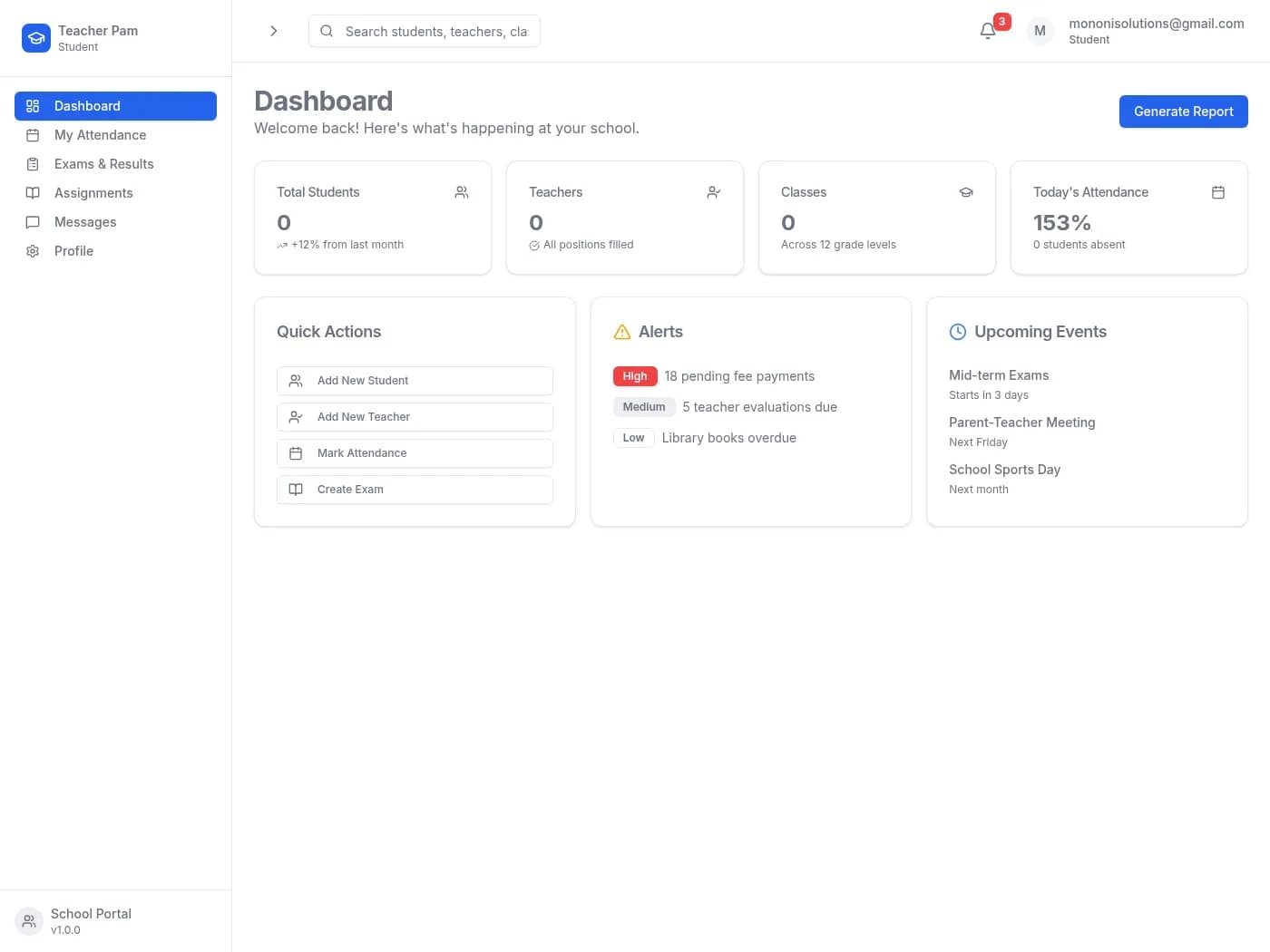 Teacher Pam School Management System Web App