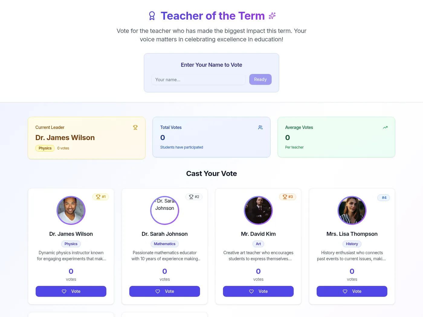 Teacher of the Term Voting Platform