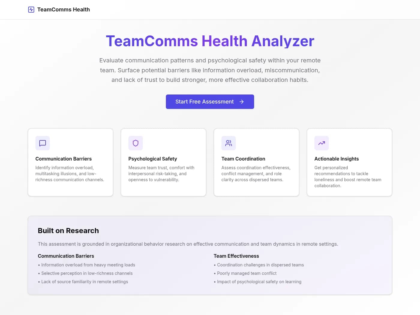 TeamComms Health Analyzer: Diagnosing Barriers and Boosting Remote Team Collaboration
