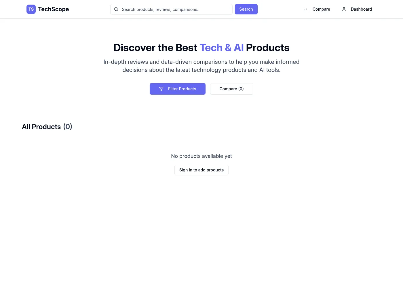 Tech & AI Product Review and Comparison Platform