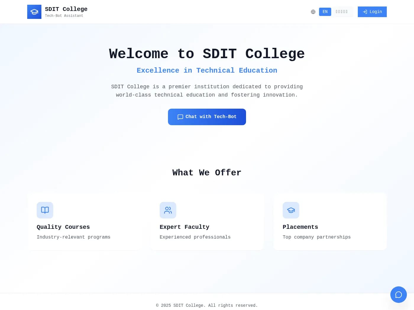 Tech-Bot College AI Chat Assistant for SDIT
