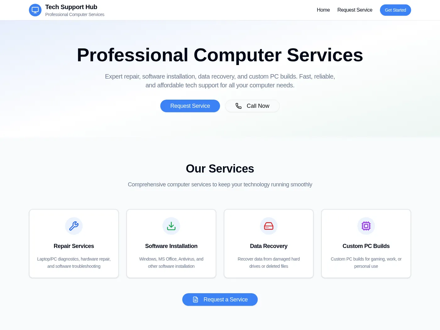 Tech Support Hub – Simple Computer Services App