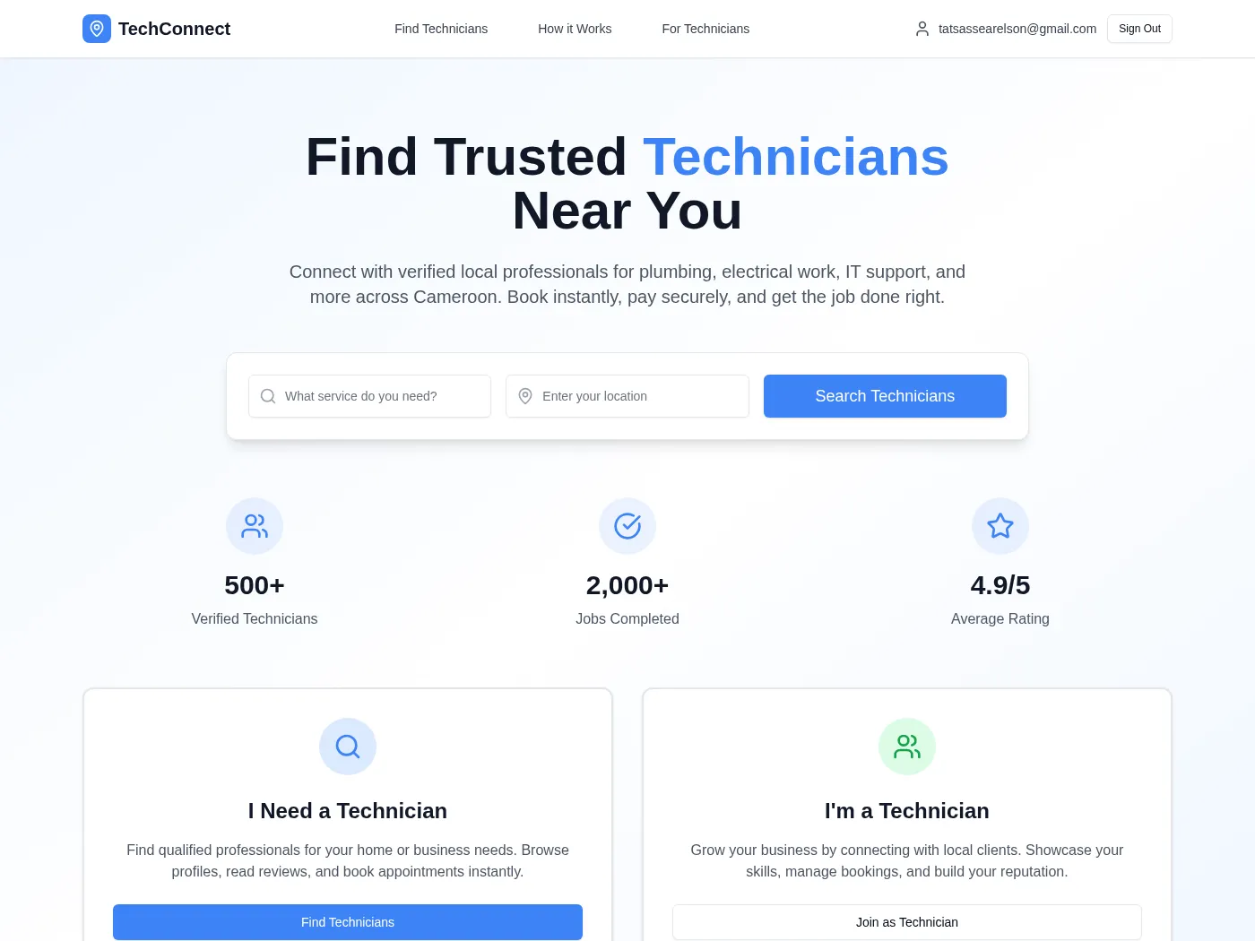 TechConnect - Cameroon Technician & Client Marketplace Platform