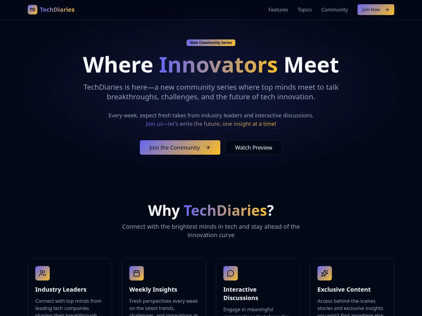 TechDiaries Landing Page: Where Innovators Meet