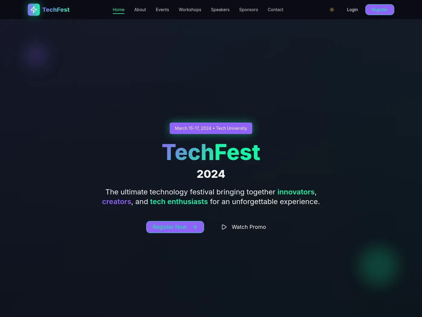 Techfest Portal – Modern, Role-based Festival Website (Next.js 14 + TailwindCSS + Animated Dashboards)