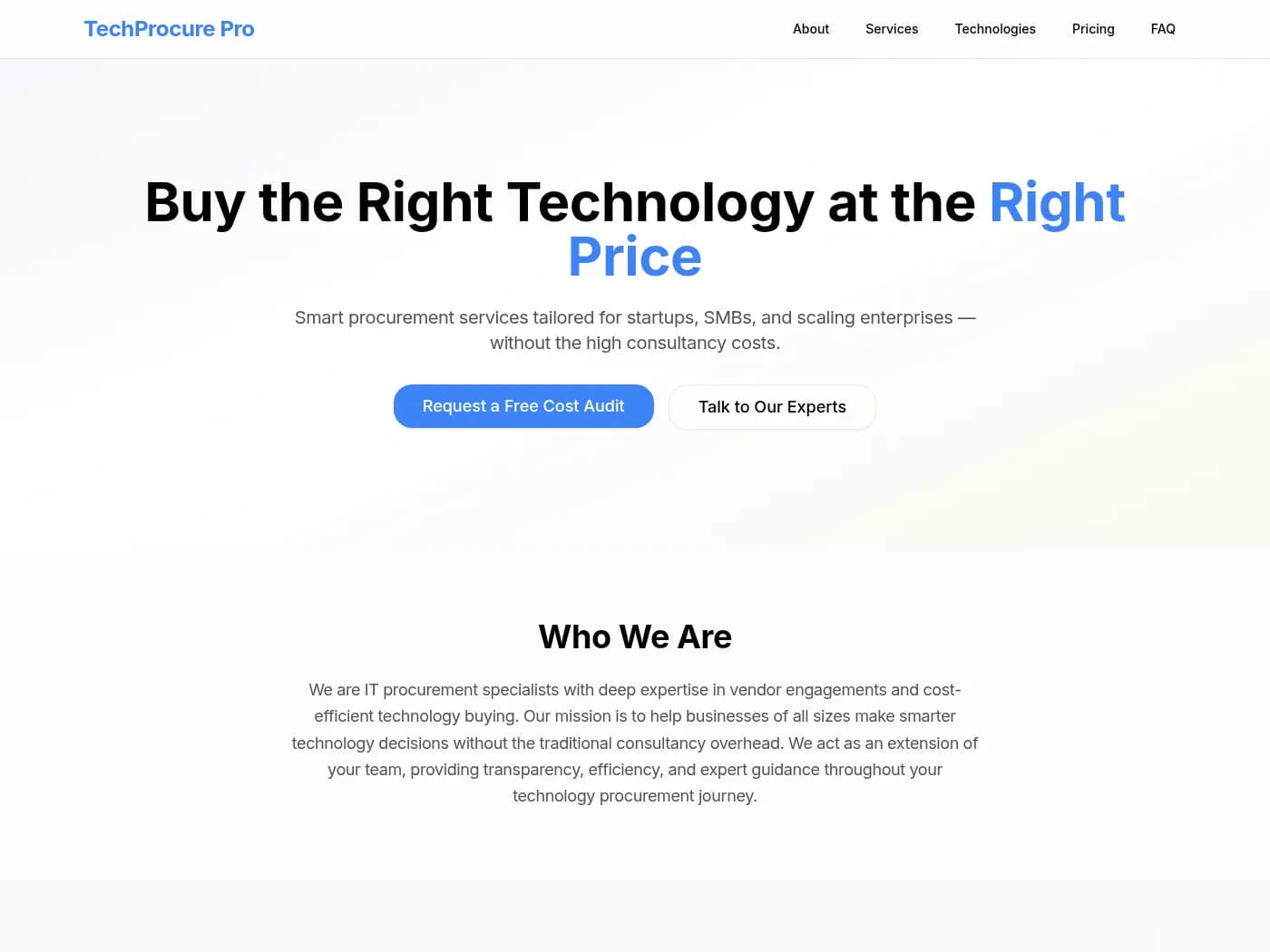 TechProcure Pro: Modern IT Procurement Website for Businesses