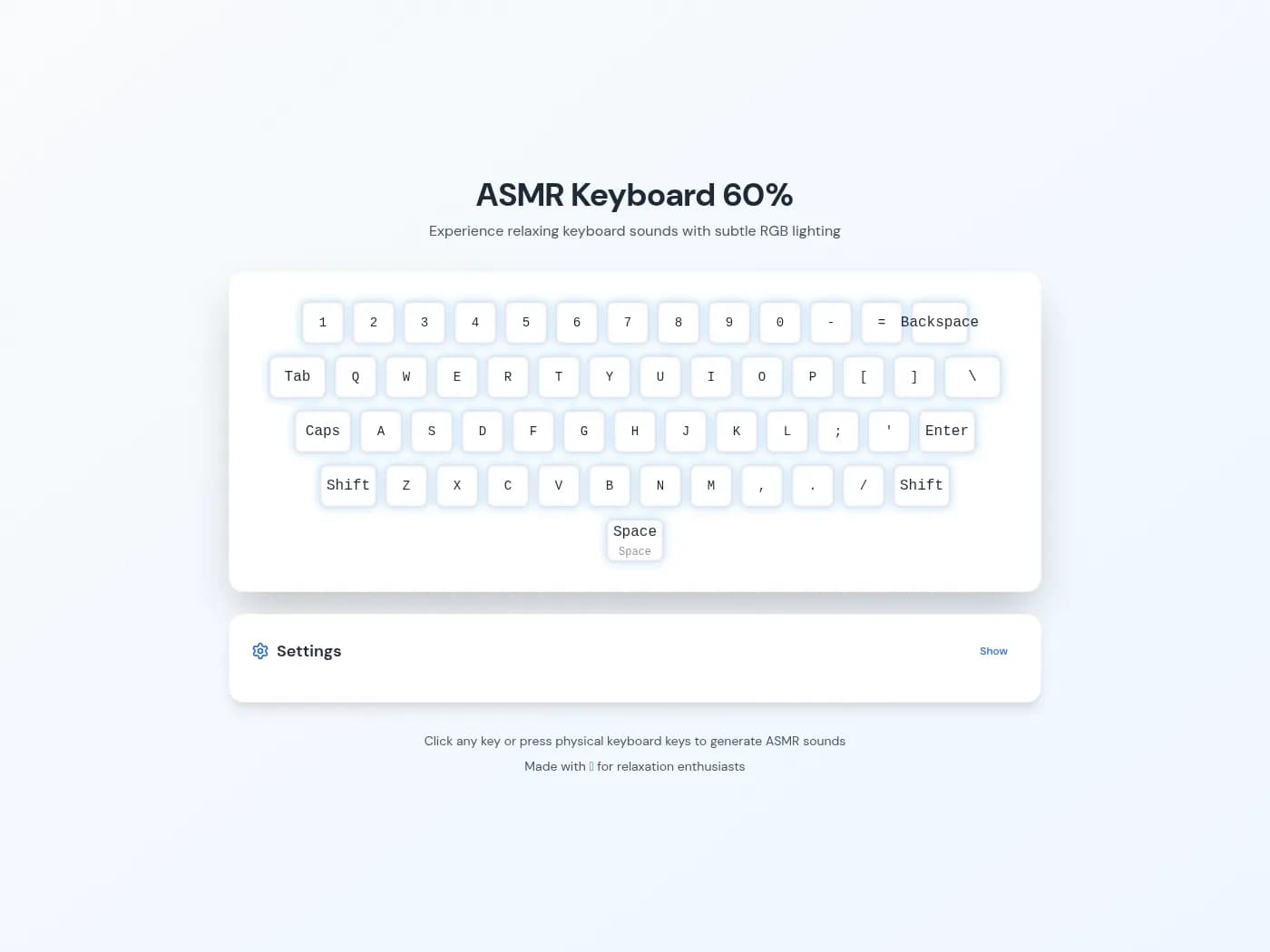 Teclado ASMR 60% Branco com Sons Relaxantes e RGB Azul Suave