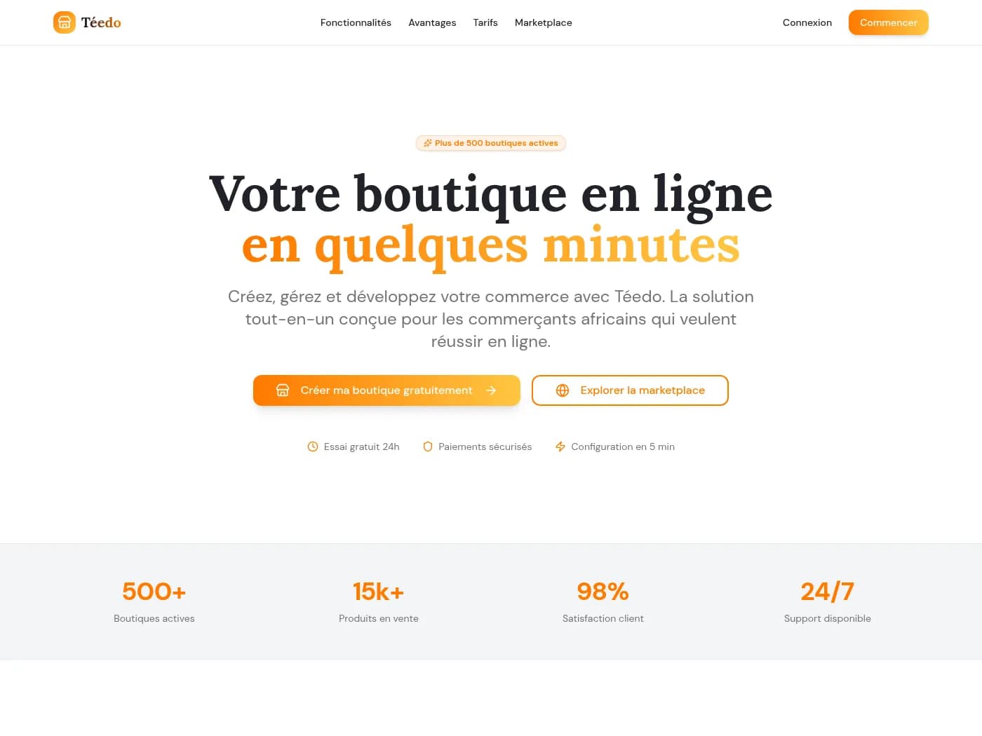 Téedo – Platforme web tout-en-un pour boutiques en ligne et marketplace locale