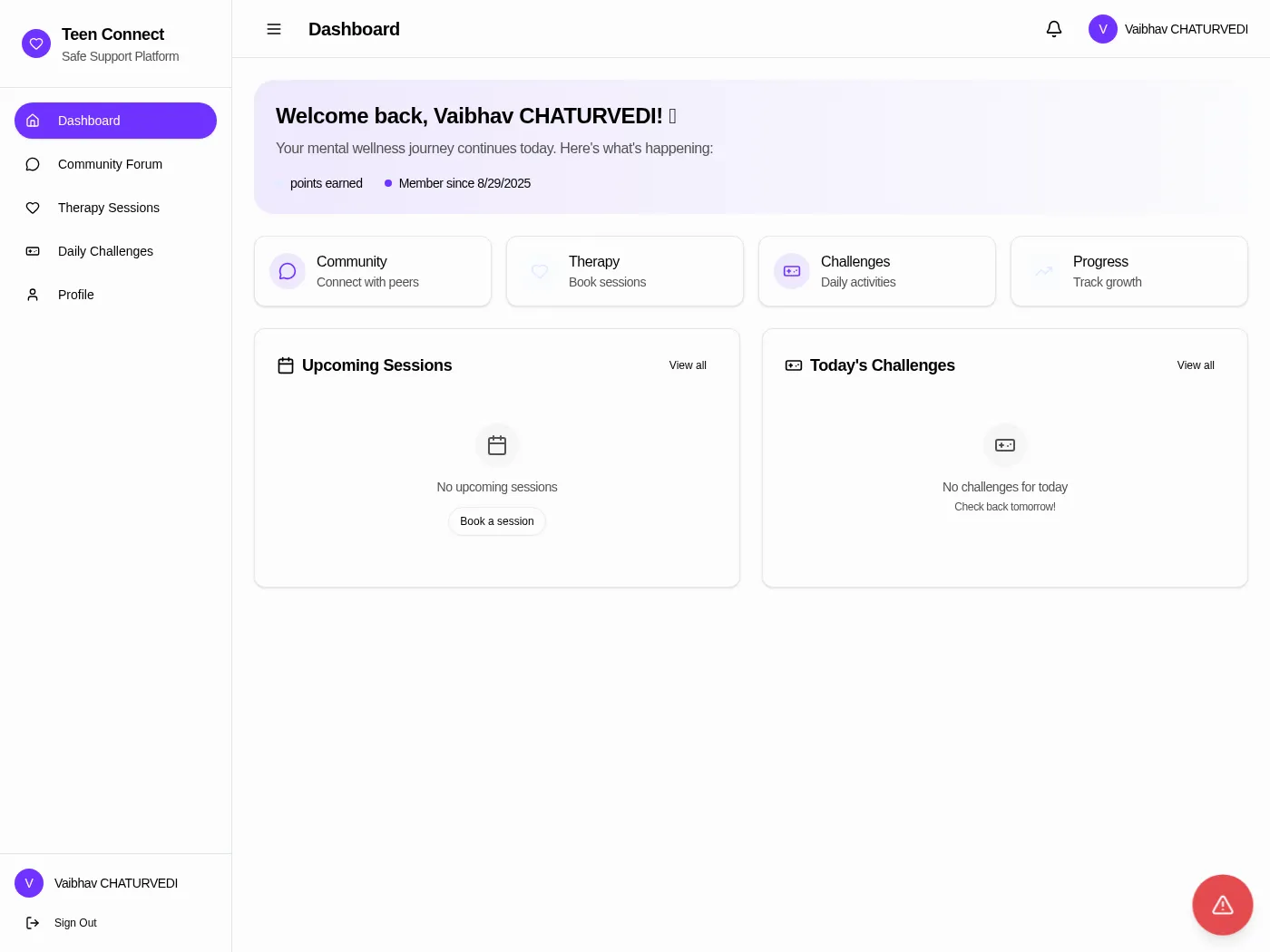 Teen Connect: Safe Support Platform for Teenagers and New Therapists