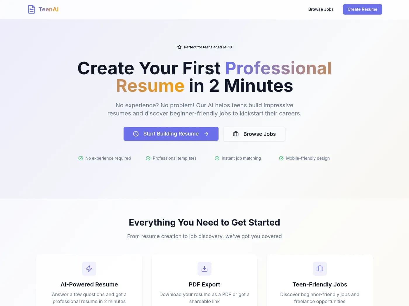 TeenAI Resume & Job Finder MVP