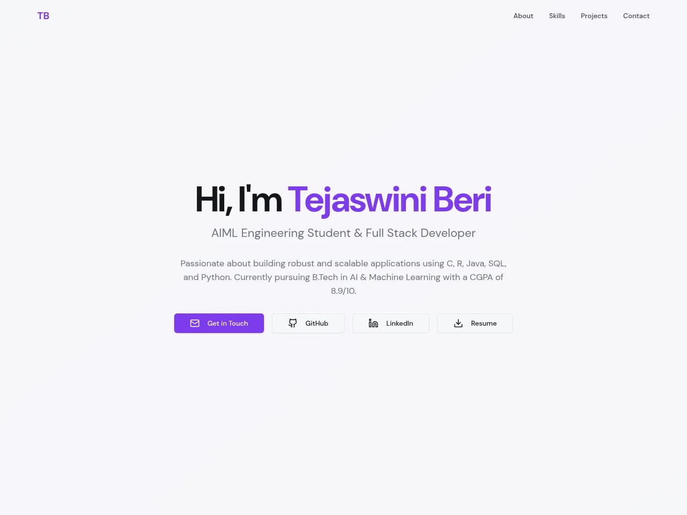 Tejaswini Beri Portfolio Website