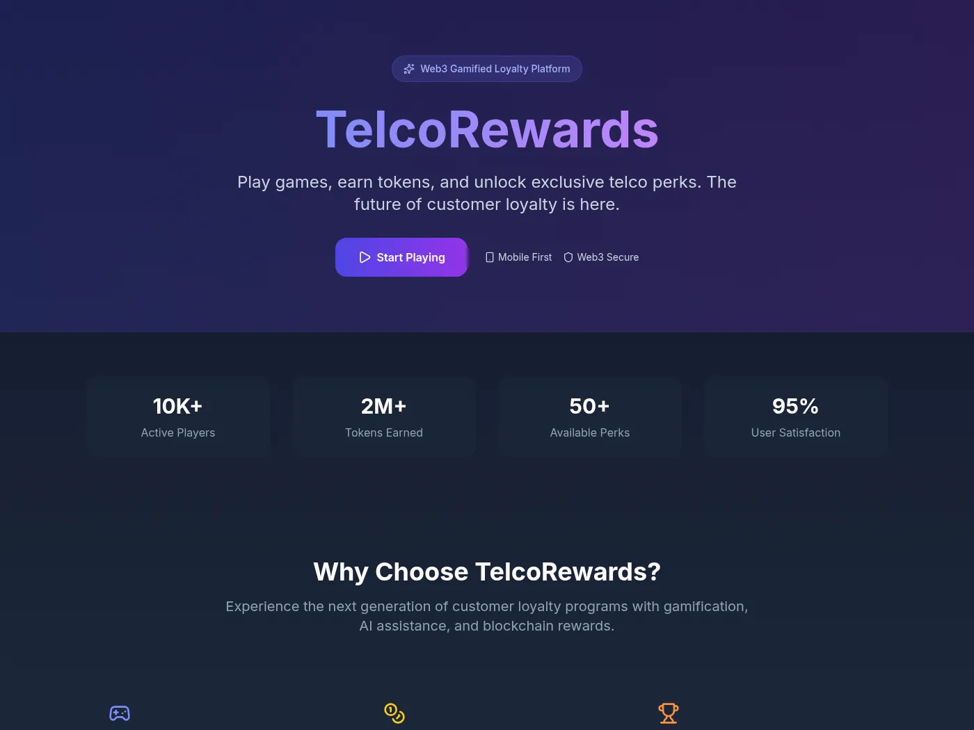 TelcoRewards Gamified Web3 dApp