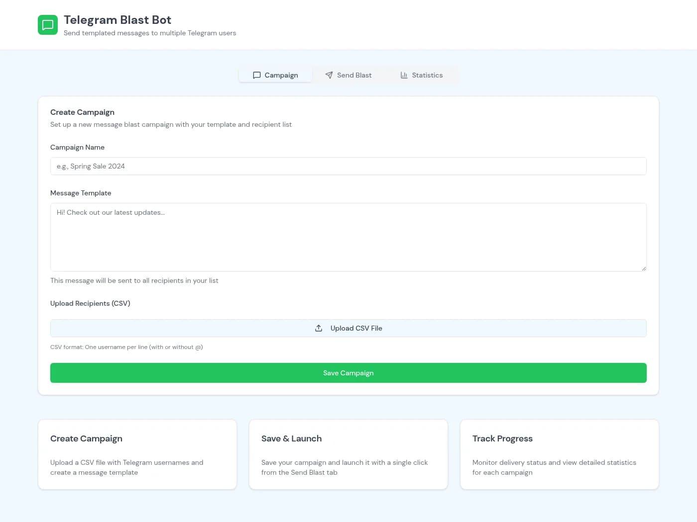 Telegram Blast Message Campaign Bot