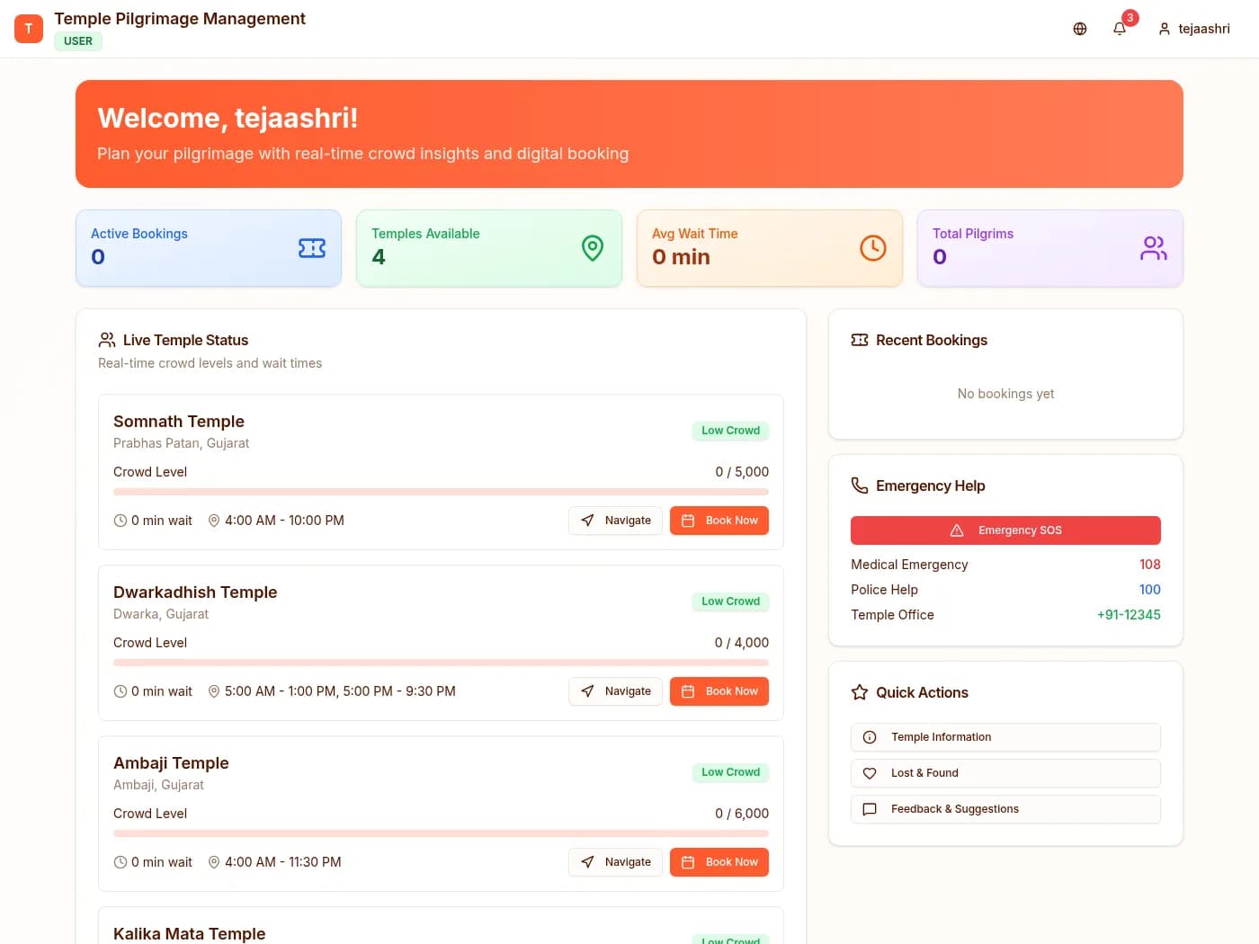 Temple Pilgrimage Crowd Management Platform for Somnath, Dwarka, Ambaji & Pavagadh