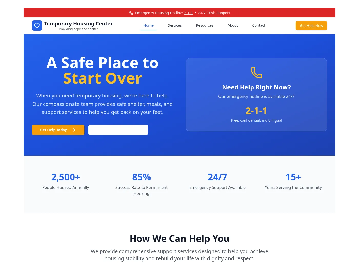 Temporary Housing Center Website