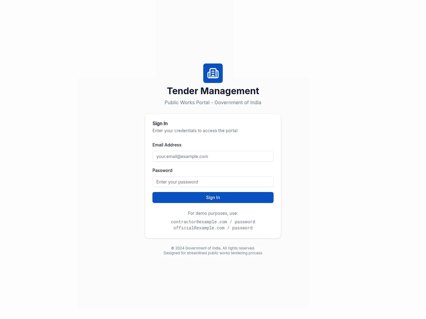 Tender Management Web Platform for Public Works