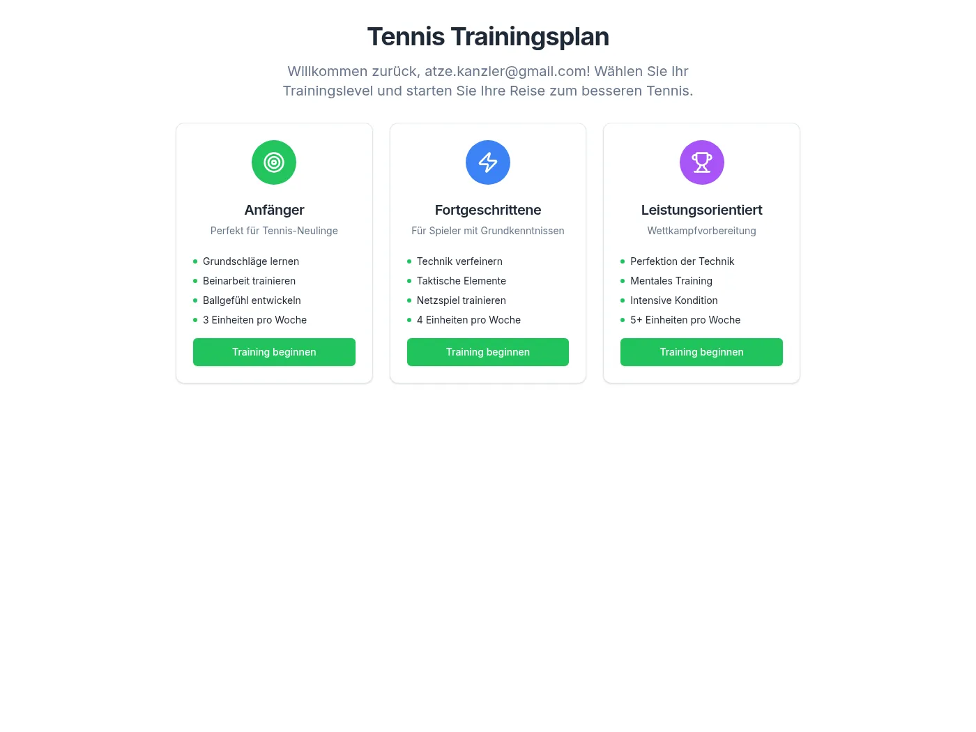 Tennis Trainingsplan App für alle Spielstärken