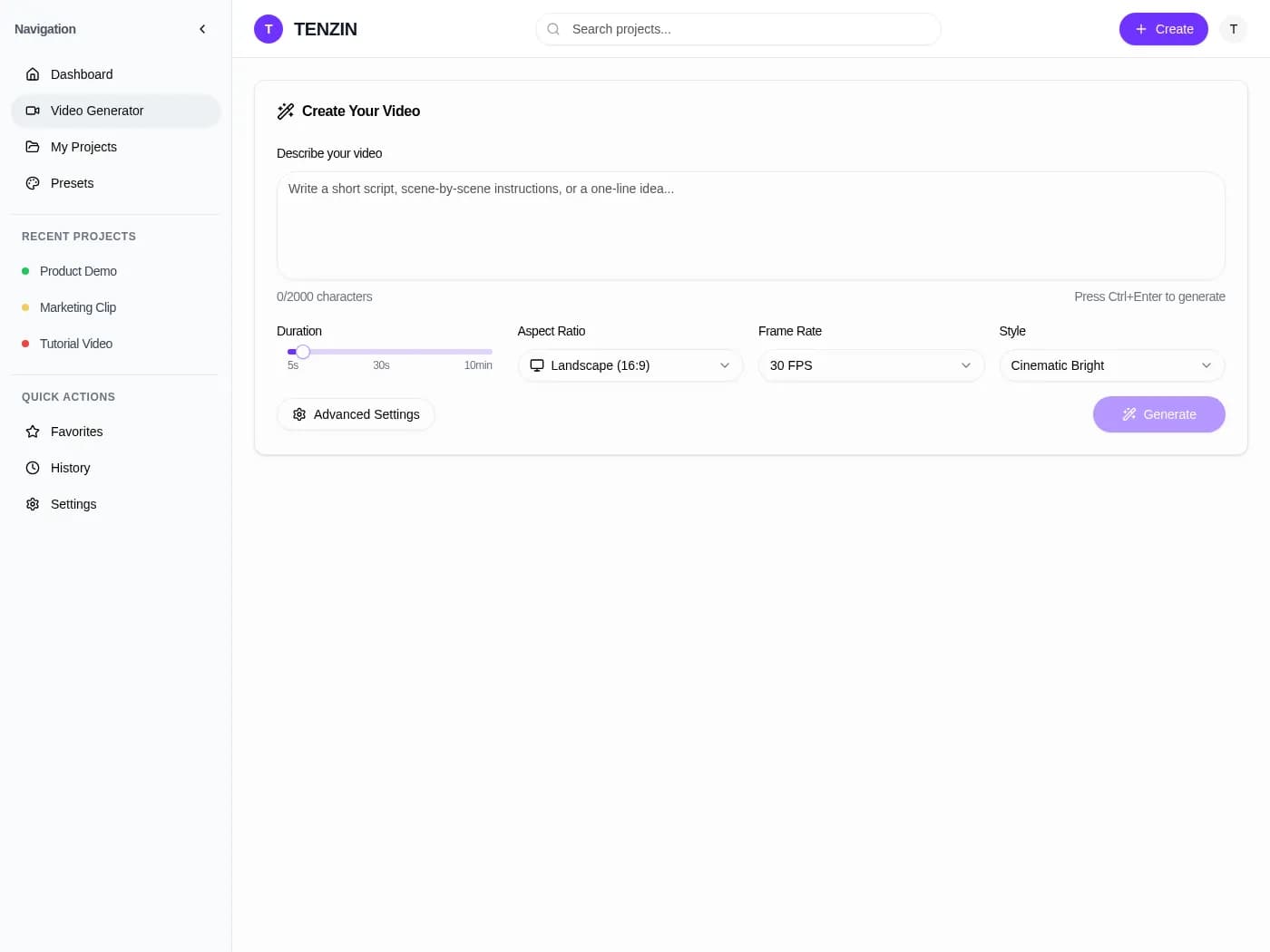 TENZIN: Scalable Multi-User Text-to-Video Generation Platform
