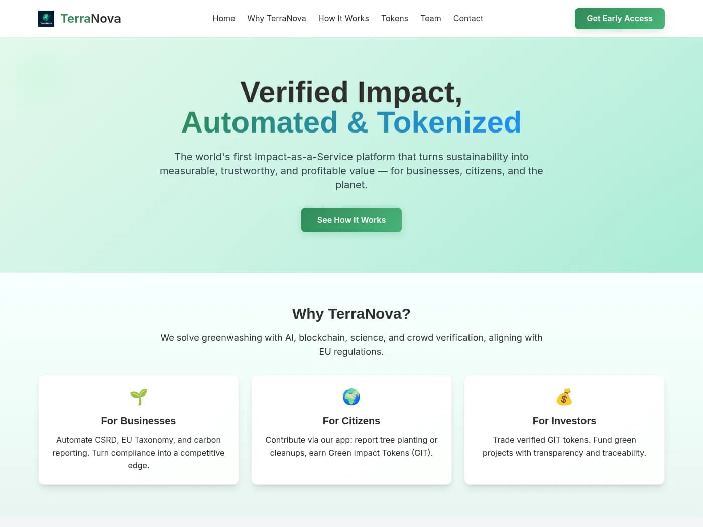 TerraNova – Verified Sustainability Platform Website