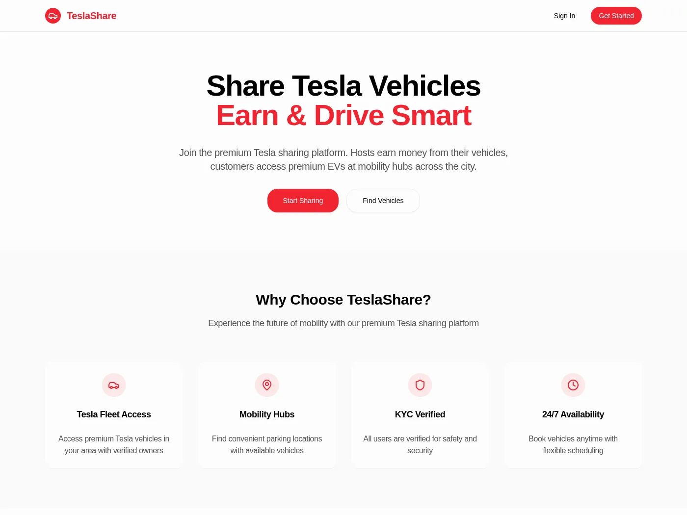 Tesla Sharing Platform with Mobility Hub and Web Dashboard