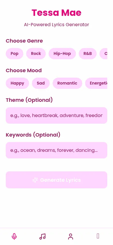 Tessa Mae: AI-Powered Song Lyrics Generator for iOS