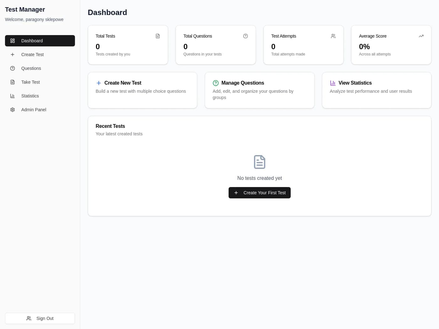 Test Management and Statistics Dashboard