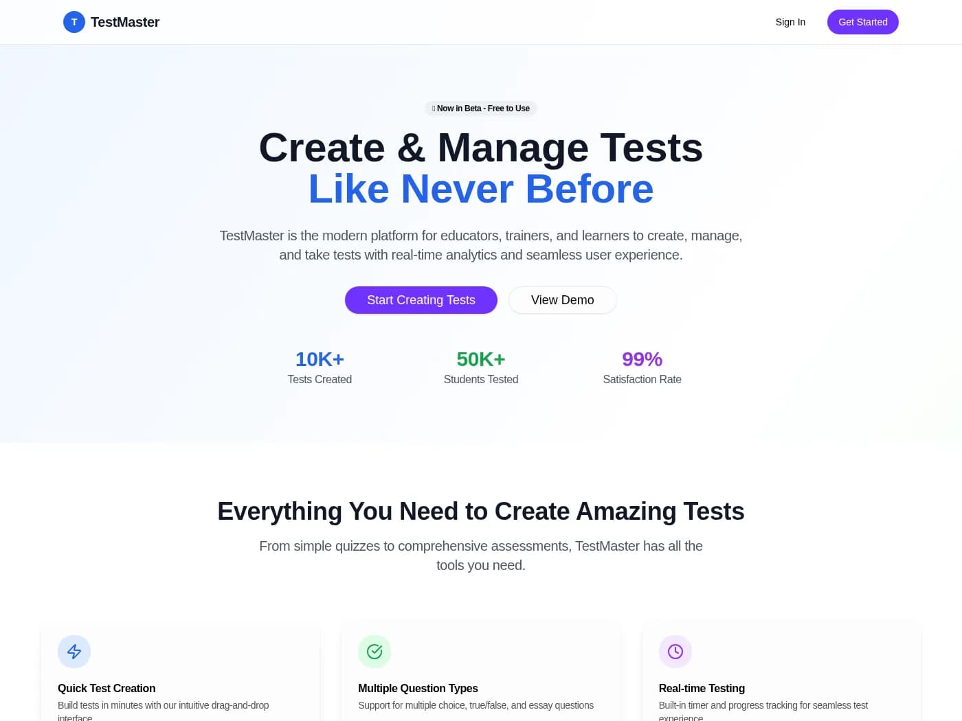 TestMaster: Online Test Creation & Management Platform