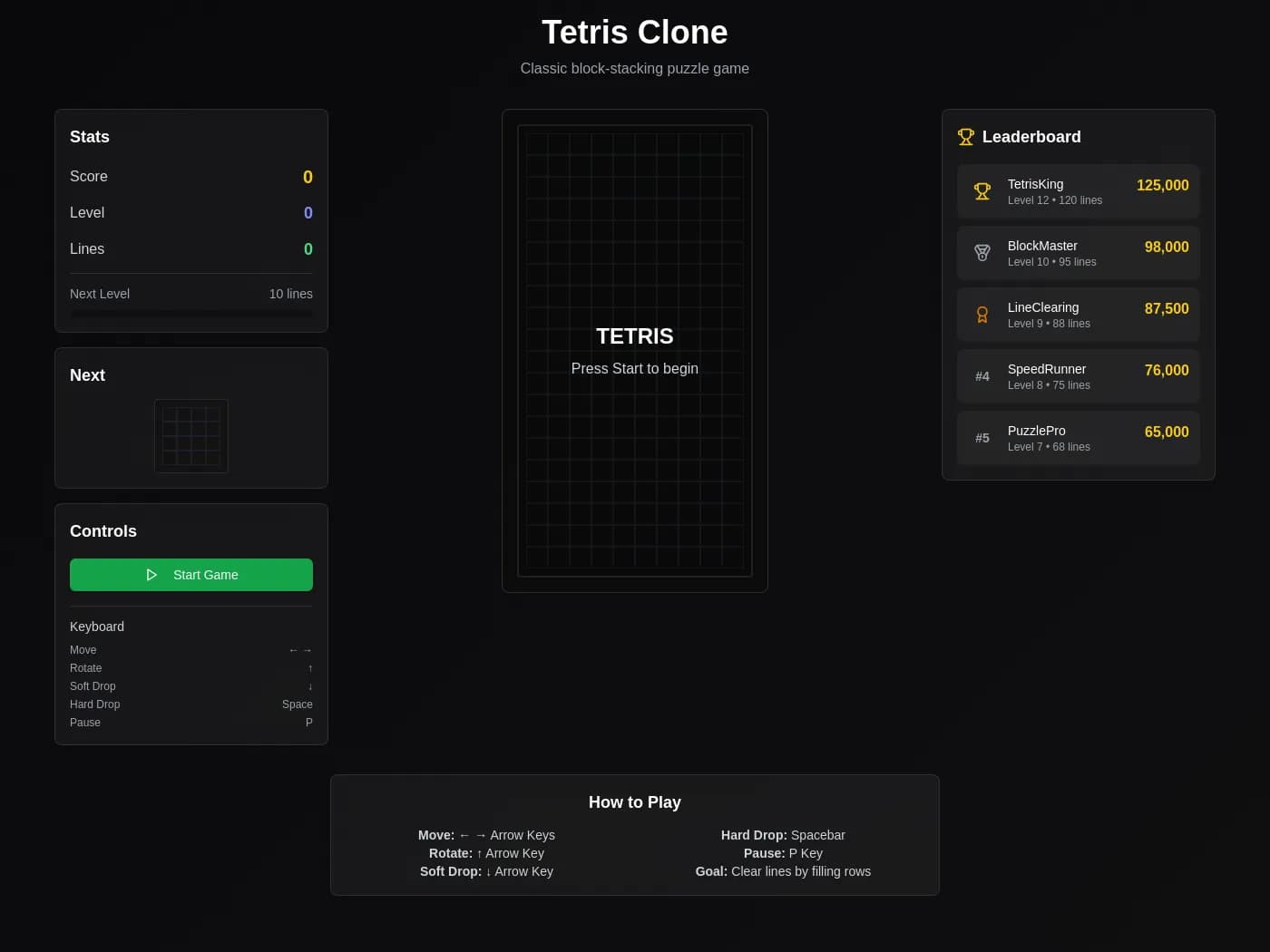 Tetris Clone with Leaderboard