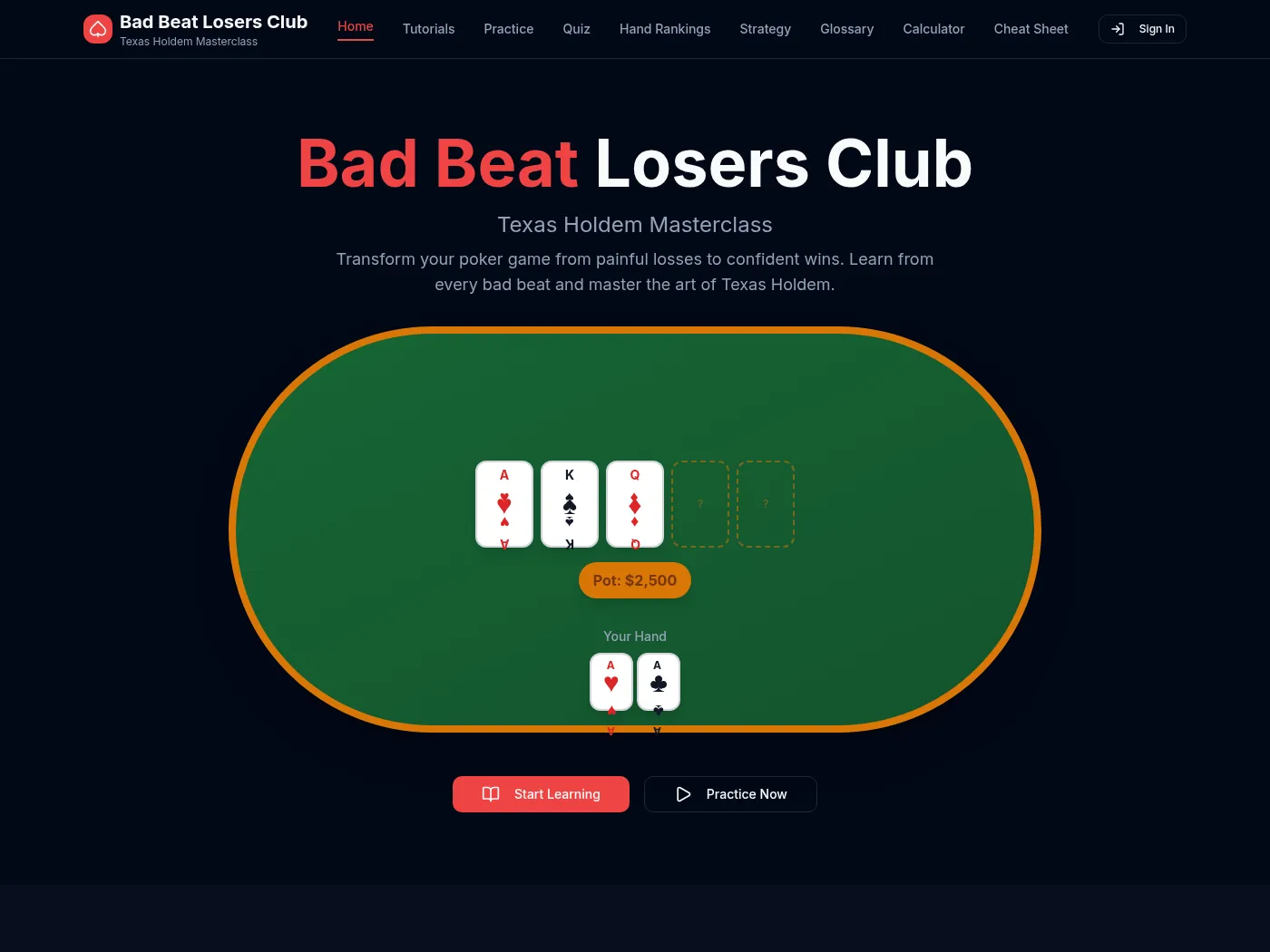 Texas Holdem Masterclass: Interactive Poker Teaching App