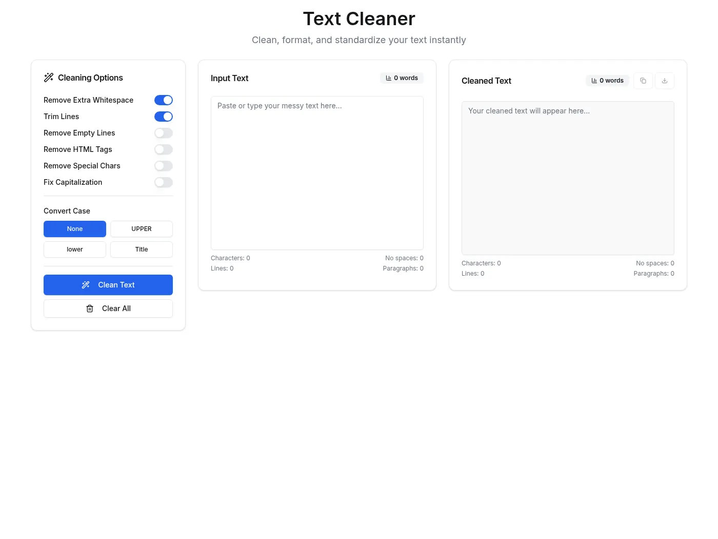 Text Cleaner Utility for Effortless Content Formatting