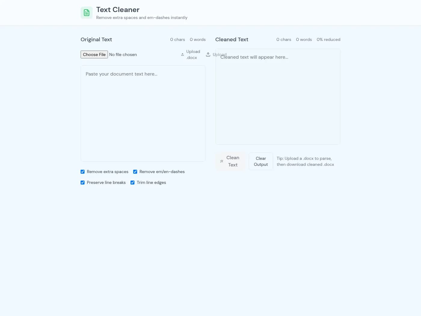 Text Cleaner: Extra Space & Em-Dash Remover