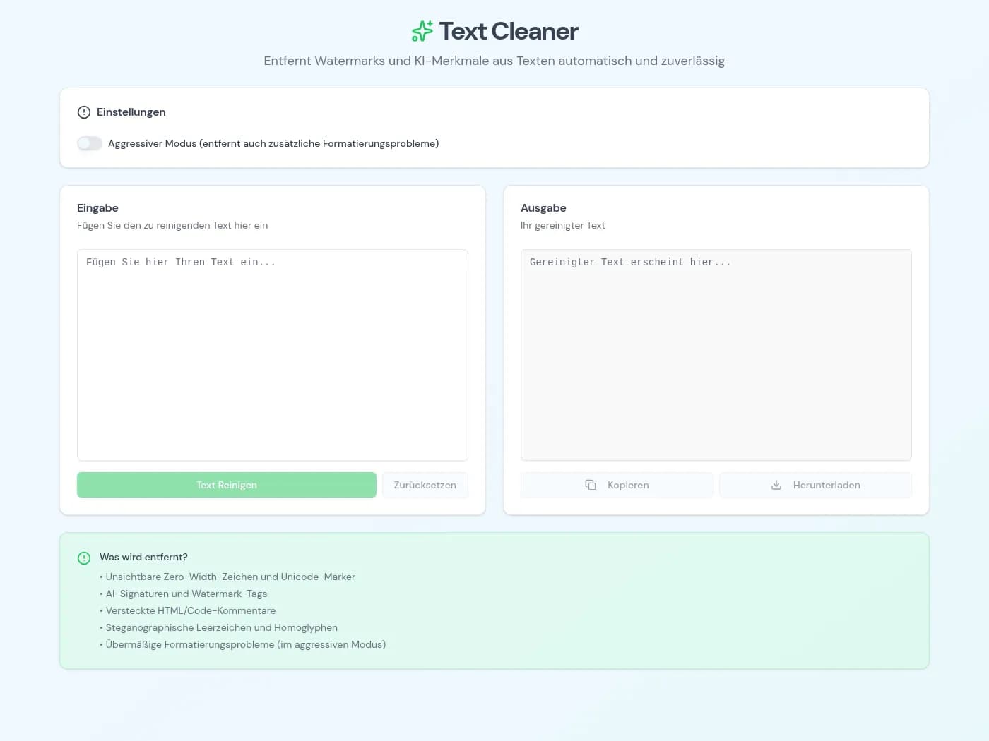 Text Cleaner für Watermarks und KI-Merkmale