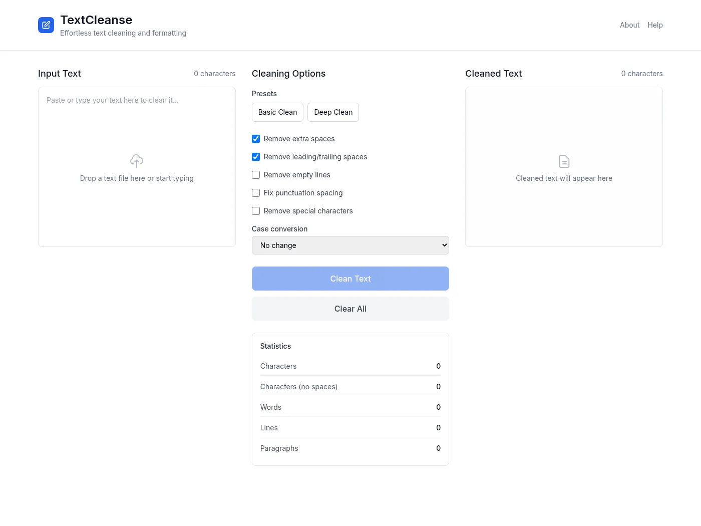 TextCleanse: Effortless Text Cleaning Tool