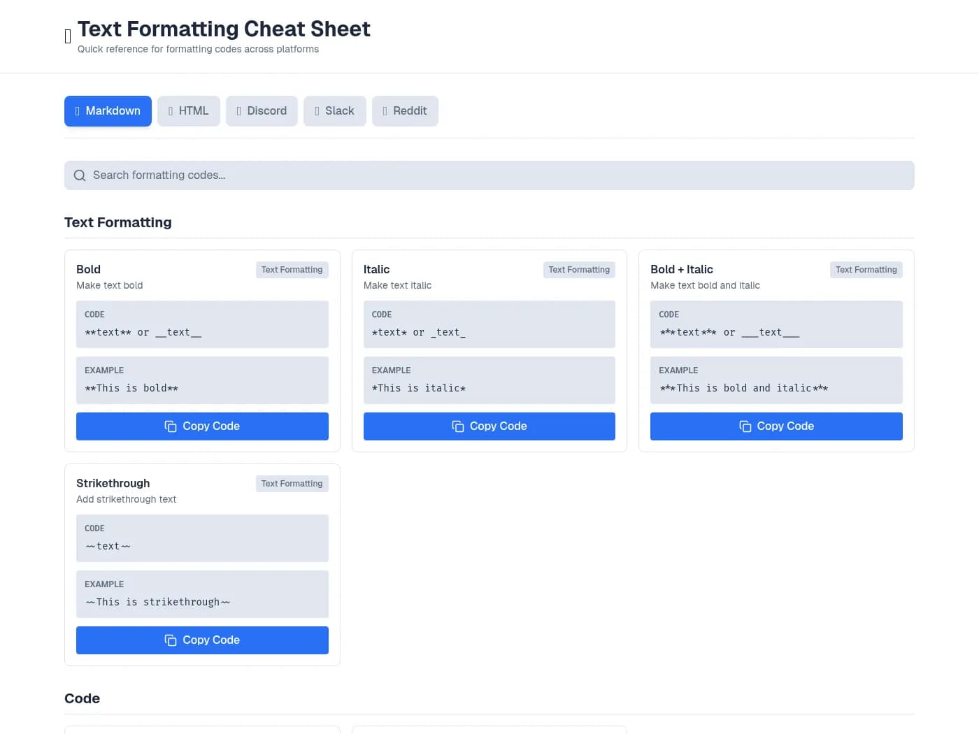 Text Formatting Cheat Sheet