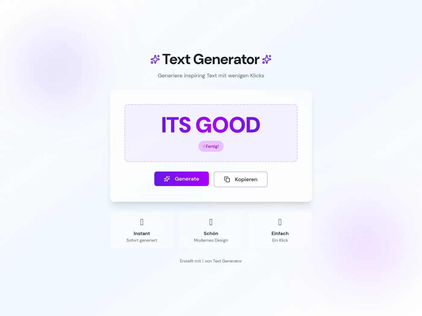 Text Generator mit Inhalt 'ITS GOOD'