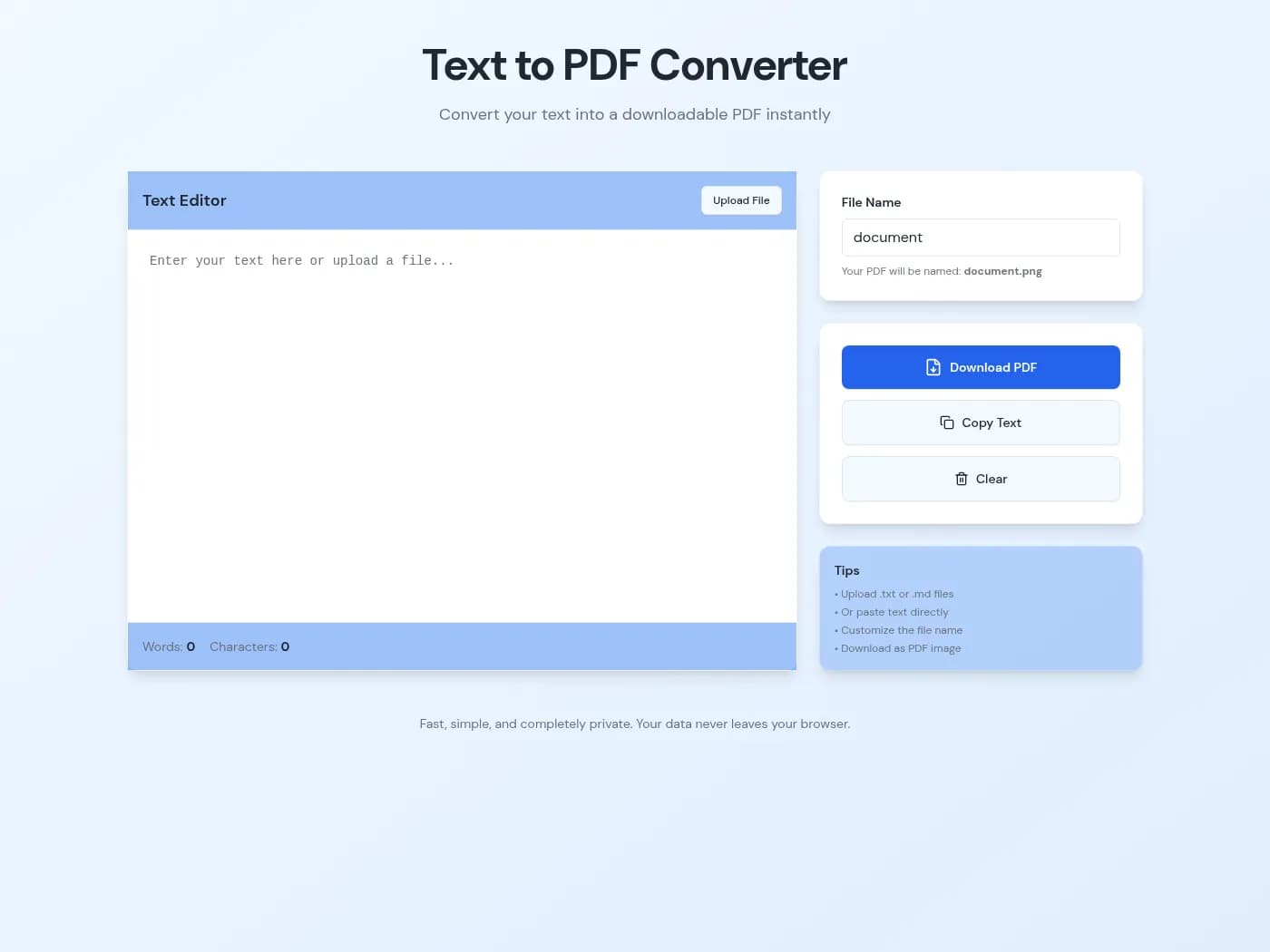 Text to PDF Converter Web App