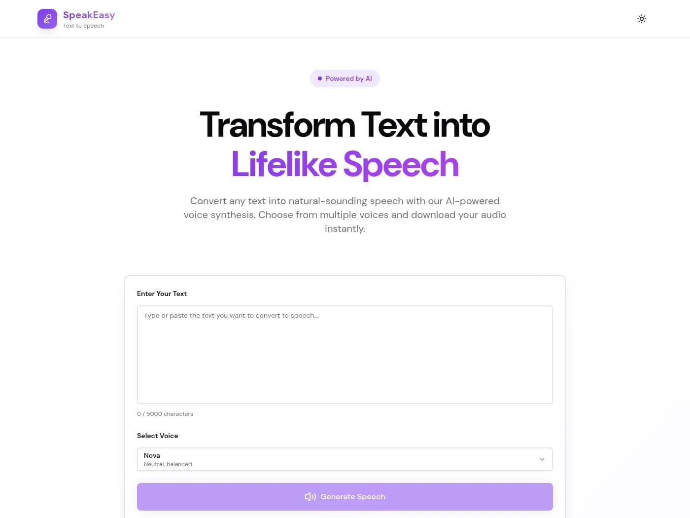 SpeakEasy: Text to Speech Website