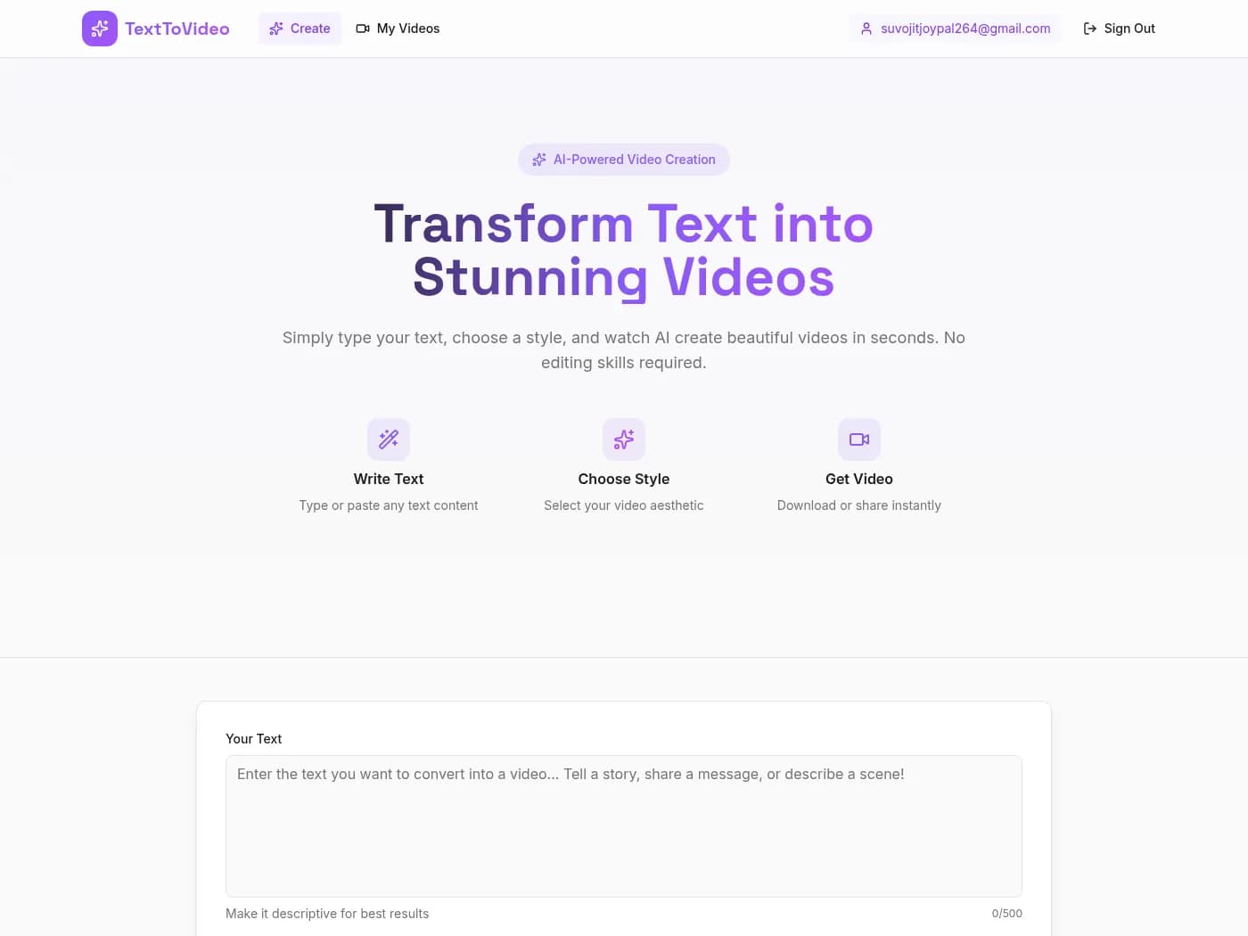 Text-to-Video Converter Website