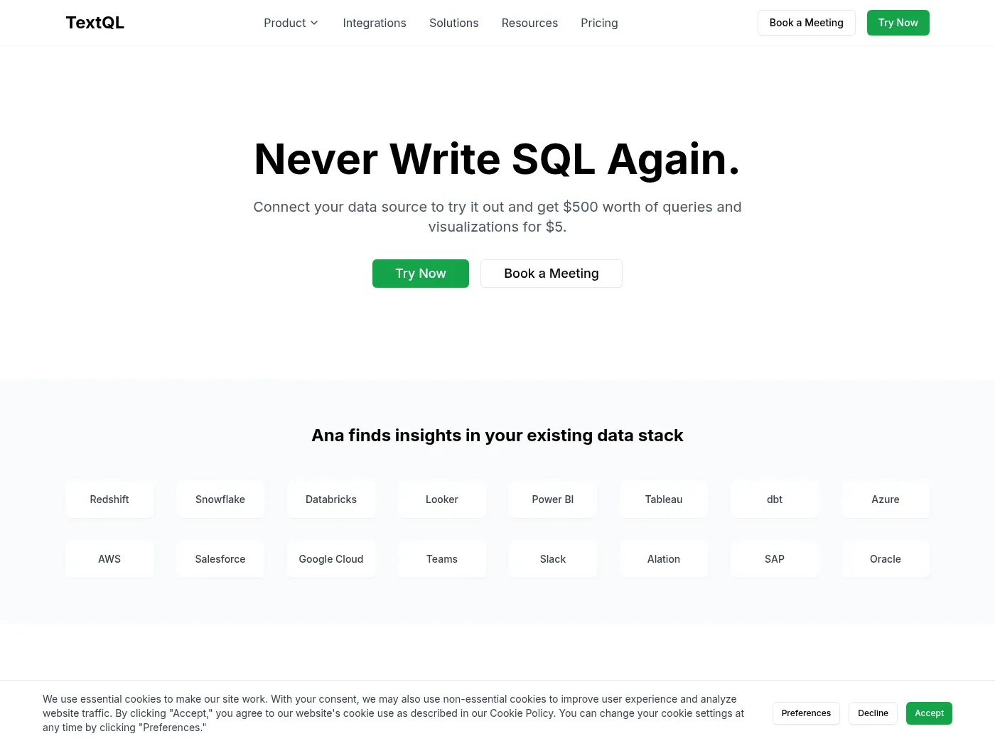 TextQL Modern Landing Page Redesign