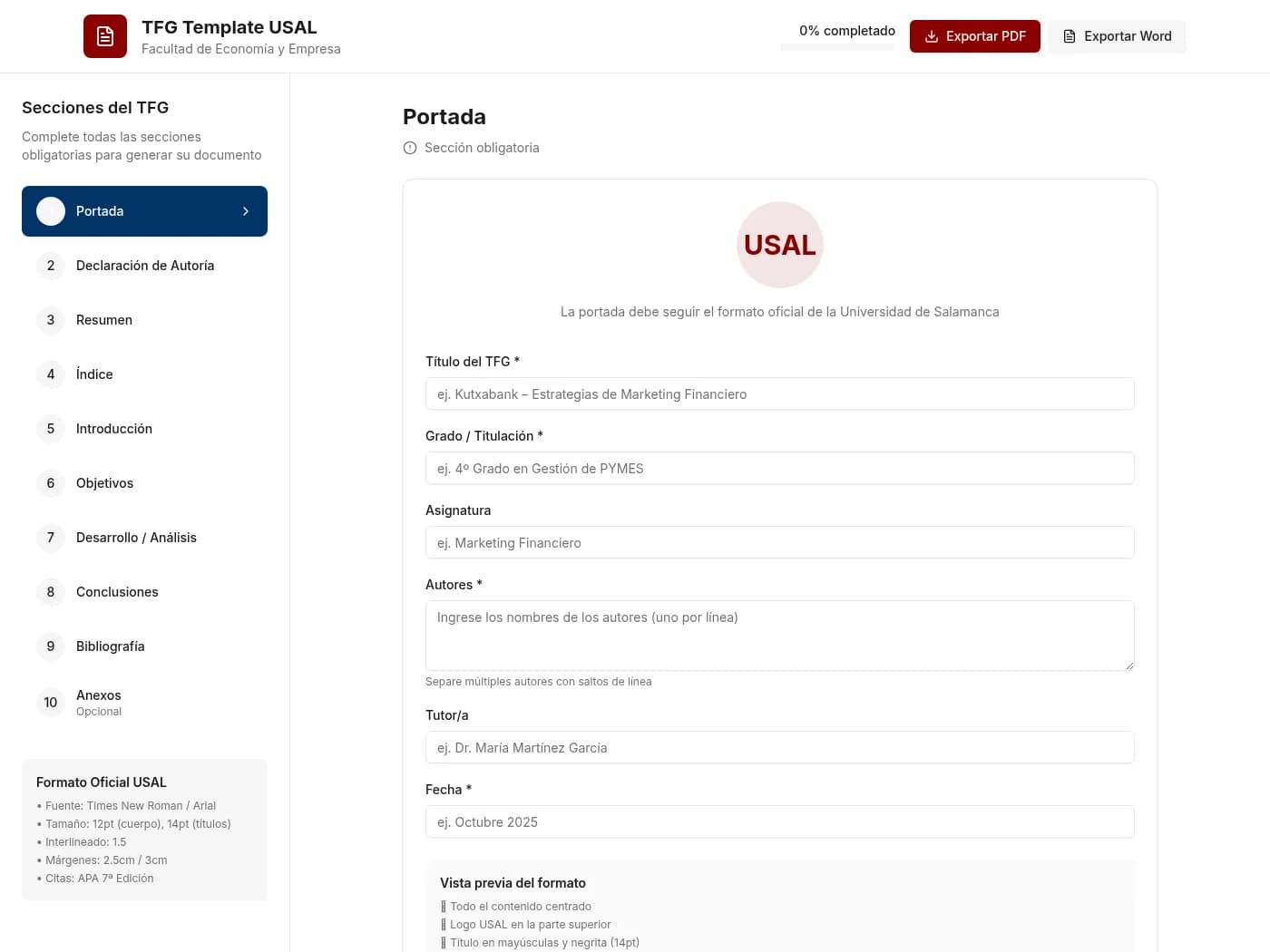 TFG Official Format Web Template – Faculty of Economics & Business (USAL)