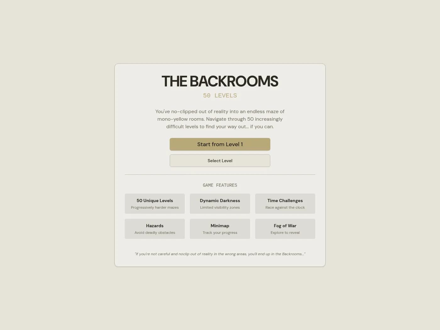 The Backroom Adventure with 50 Levels