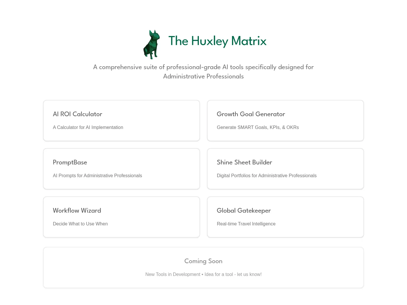 The Huxley Matrix Landing Page