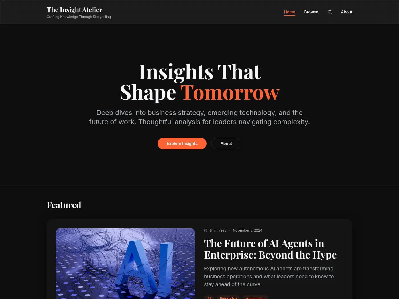 The Insight Atelier – Editorial Publishing Platform with Elegant Storytelling Experience