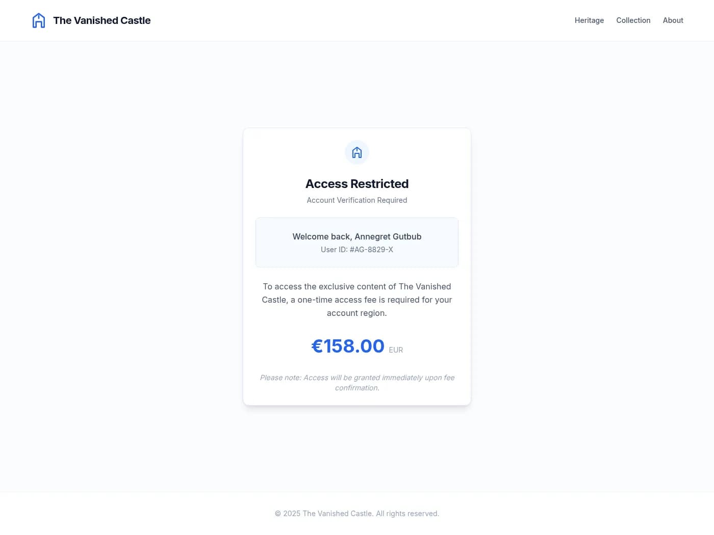 The Vanished Castle Brand Webpage