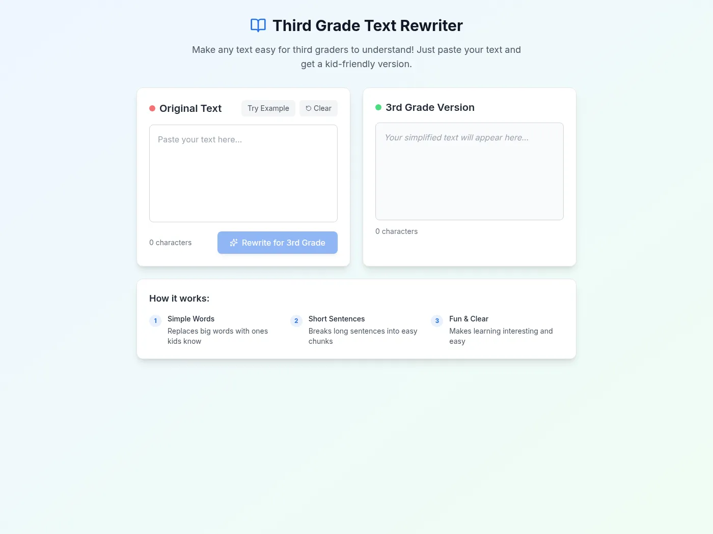 Third Grade Reading Level Text Rewriter