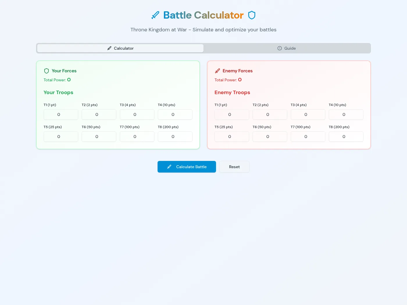 Throne Kingdom at War Battle Calculator