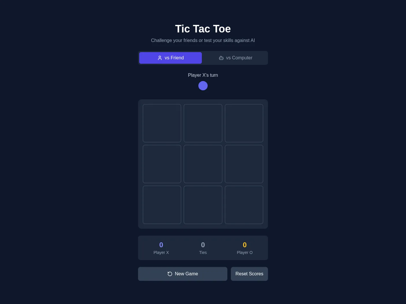 Tic Tac Toe Game Website