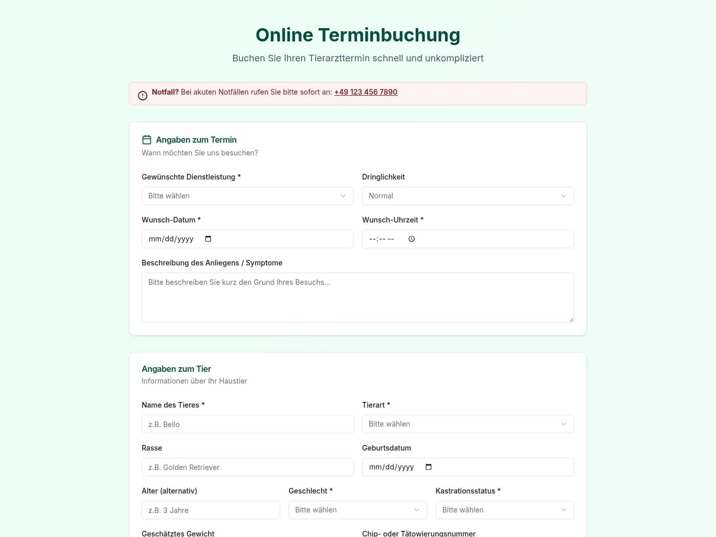 Tierarzt Terminmaske – Smarte Online-Terminbuchung für Tierarztbesuche